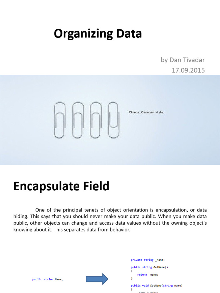 Dan Tivadar - Organizing Data | PDF | Class (Computer Programming) | Method (Computer Programming)