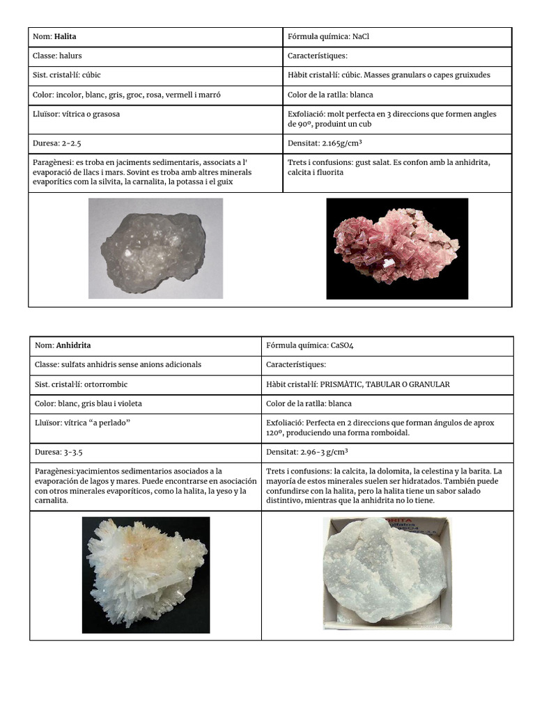 Guía de Minerales Evaporíticos y Carbonatos | PDF | Calcita | Carbonato