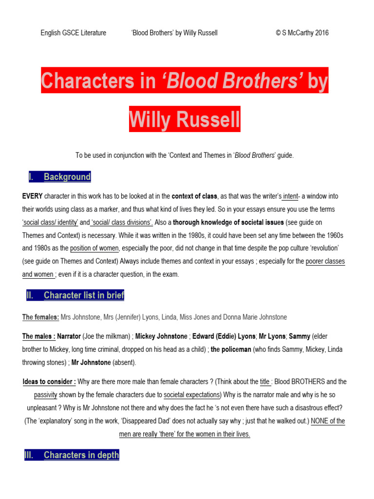GCSE-Characters-in-Blood-Brothers-English-Literature---S-McCarthy | PDF