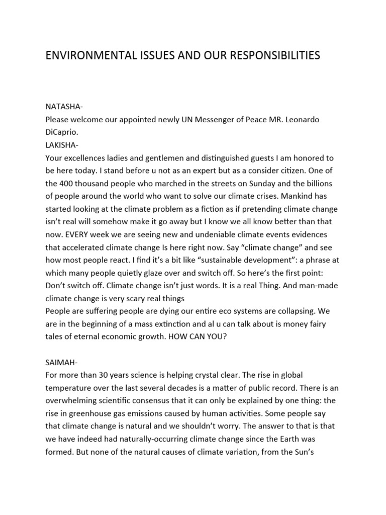 Environmental Issues and Our Responsibilities Holiday Homework Script | PDF | Climate Change ...
