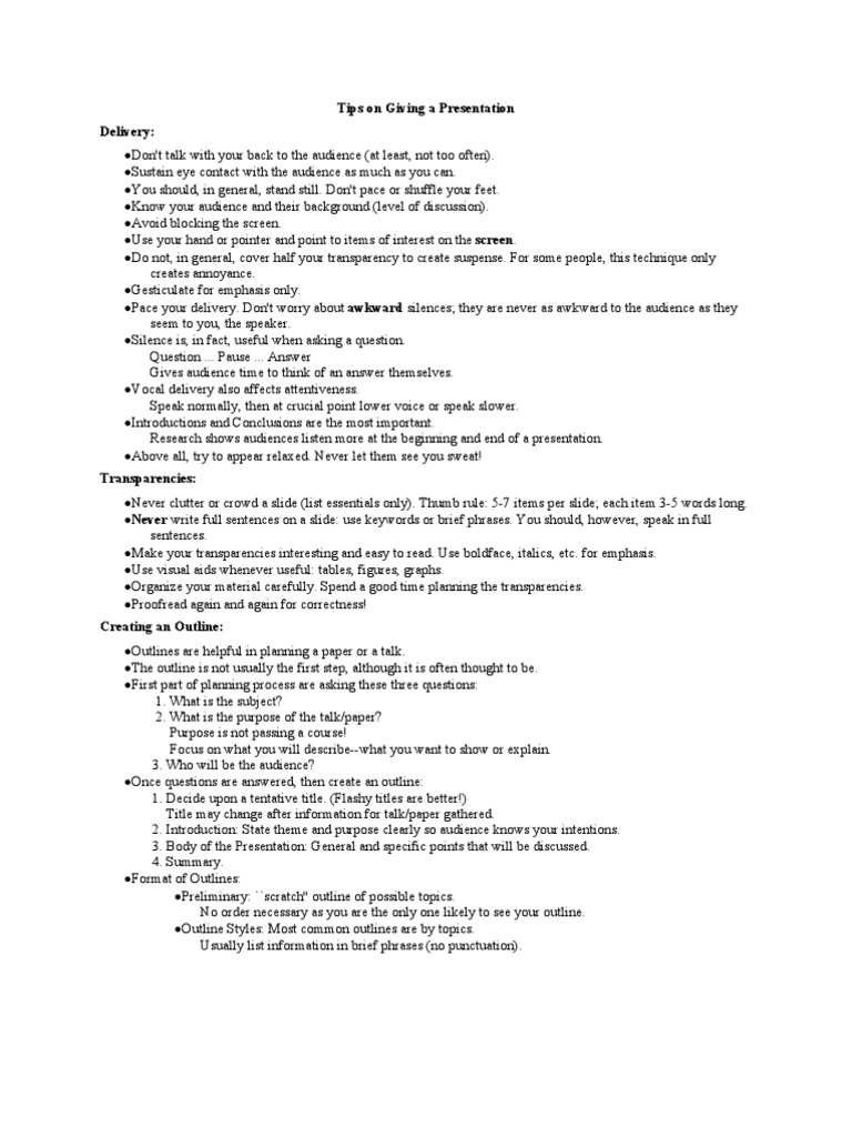 Presentation Tips Pdf Language Mechanics Rules