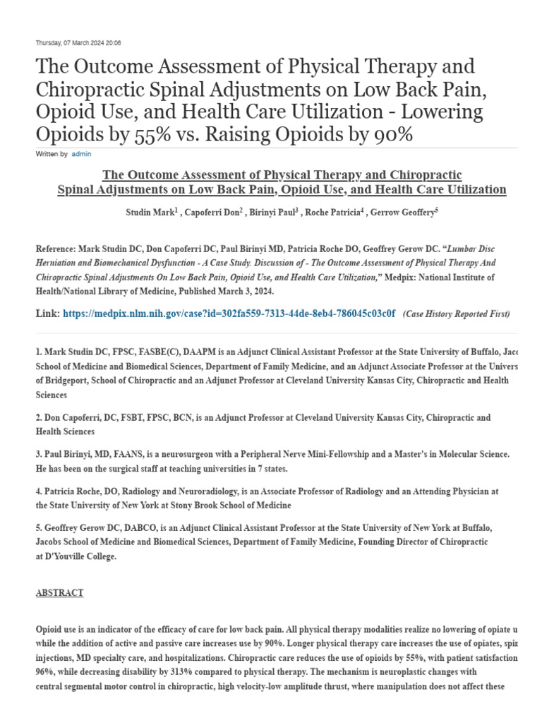 The Outcome Assessment of Physical Therapy and Chiropractic Spinal ...