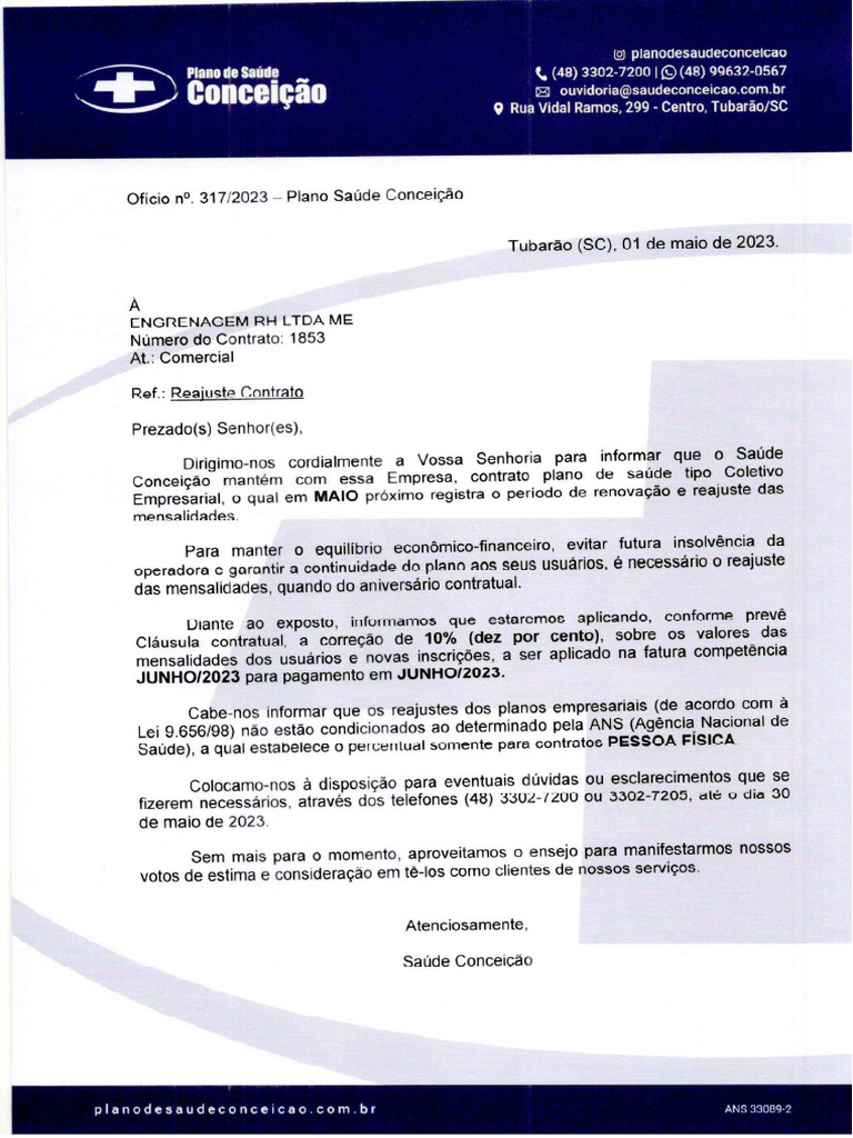 1853-Carta de Reajuste Oficio #317-2023 | PDF