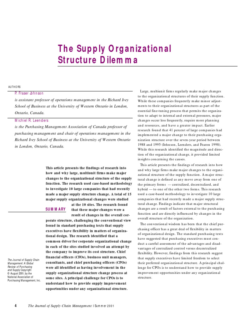 The Supply Organizational Structure Dilemma_Johnson2001 | PDF ... The Supply Organizational Structure Dilemma_Johnson2001 | PDF ...