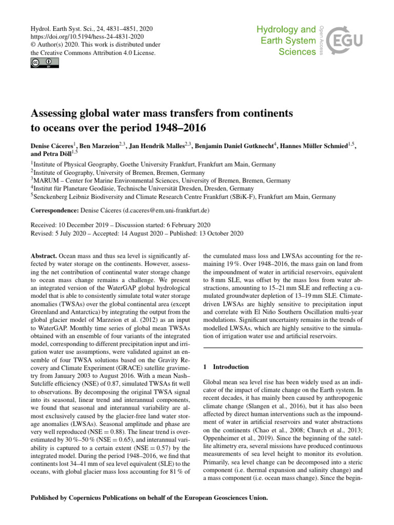 Global Watermass Transfers Caseres 2019 | PDF | Earth Sciences ...