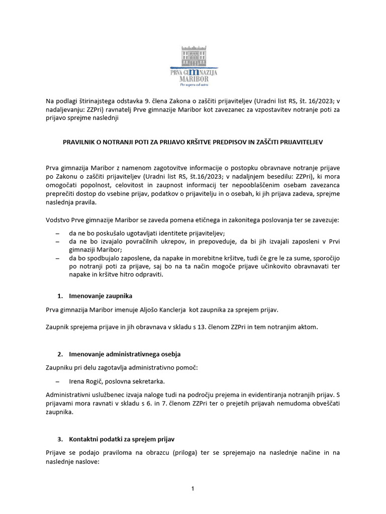 Akt Notranja Prijava | PDF