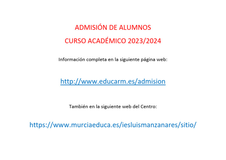 Admisión Alumnos 2023/2024 Murcia | PDF
