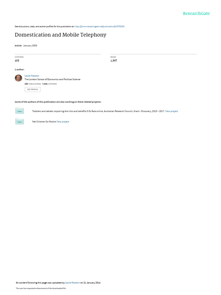 Domestication_and_Mobile_Telephony | PDF | Telephone | Mobile Phones