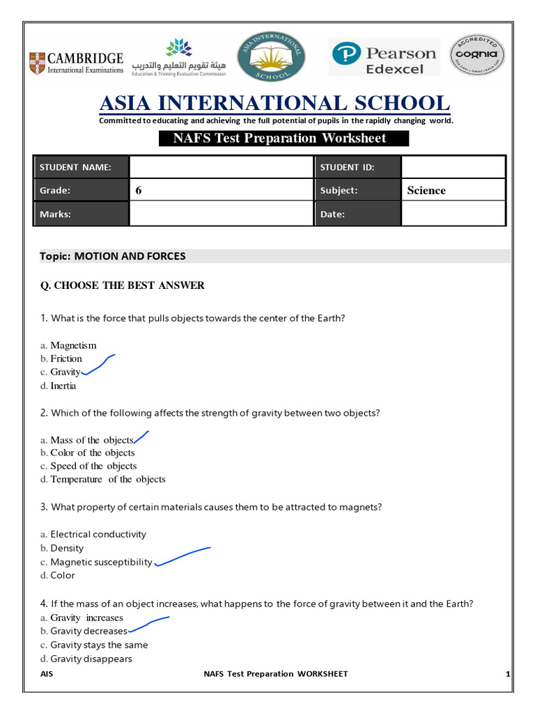 NAFS - Science Worksheet 4[1] | PDF | Force | Acceleration