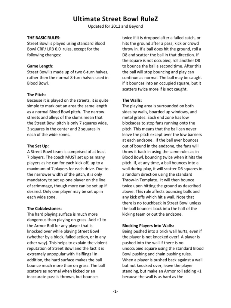Street Bowl Rules for 2012 Edition | PDF | Sports | Football Codes