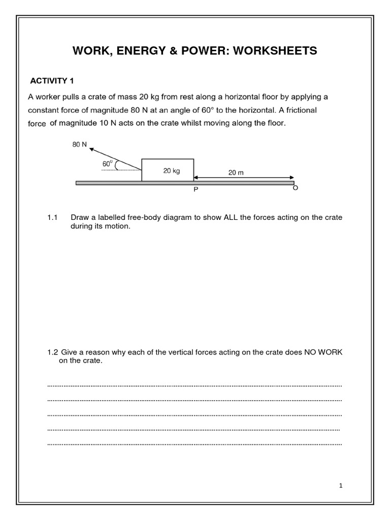 Work and Energy Activities | PDF | Continuum Mechanics | Physical Sciences
