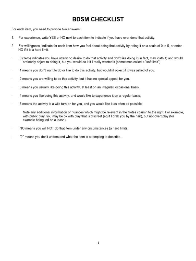 BDSM Checklist | Download Free PDF | Bondage (Bdsm) | Sexology