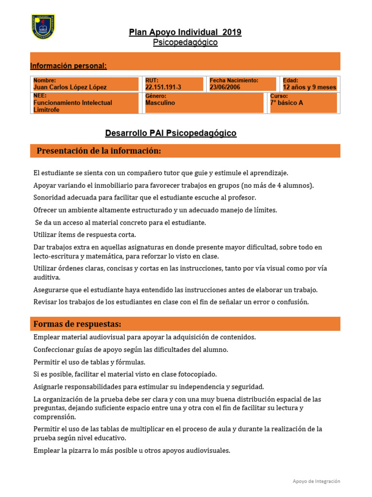 2019 Form Pai | PDF | Aprendizaje | Conceptos psicologicos