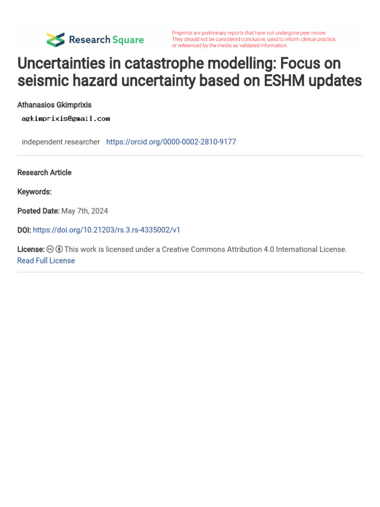 Seismic Hazard Uncertainty in Catastrophe Models | PDF | Risk | Earthquakes