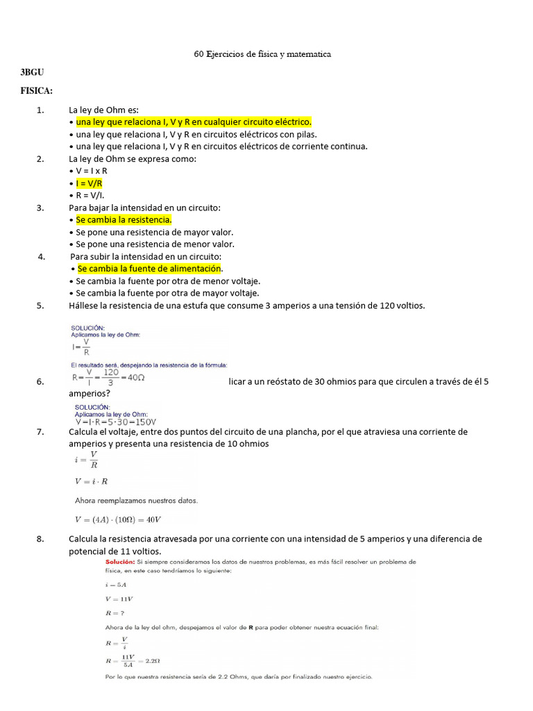 60 Preguntas de Mate y Fisica | PDF | Fuerza | Corriente eléctrica
