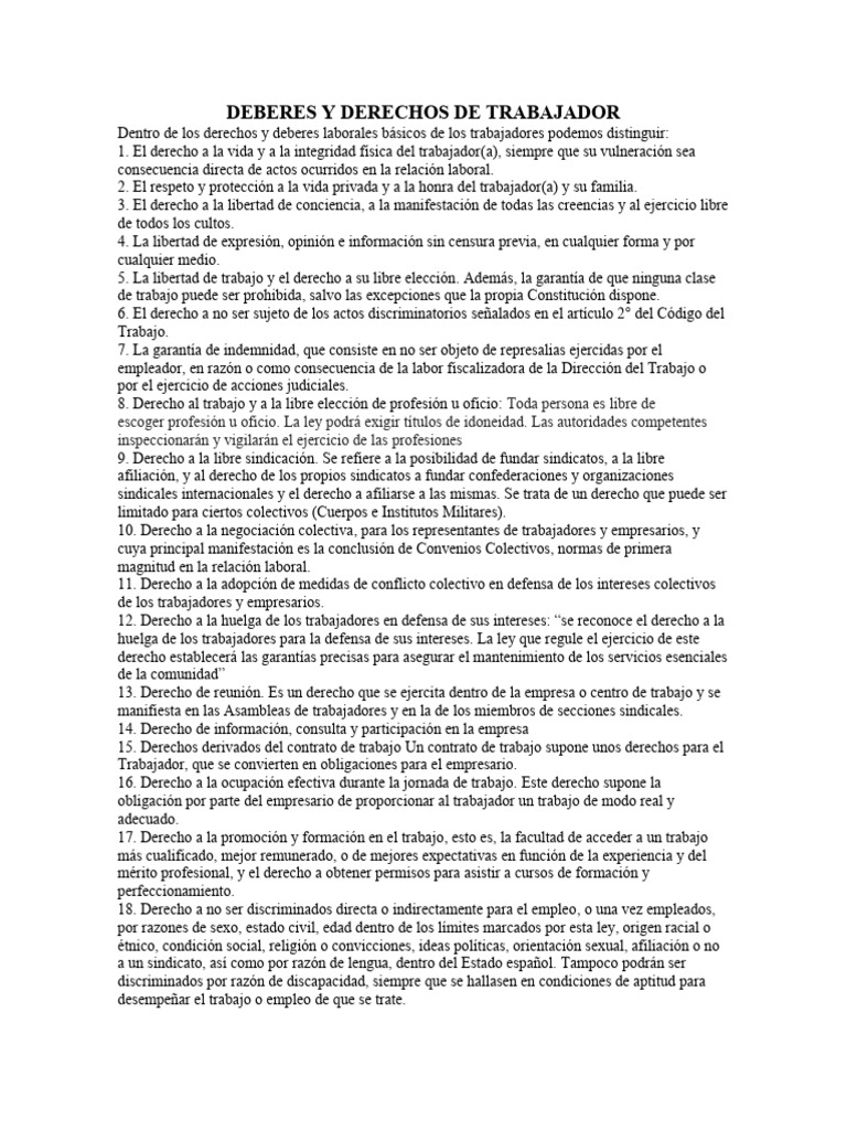 Deberes y Derechos de Trabajador | PDF | Derecho laboral | Sindicato