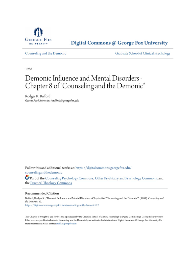 Demonic Influence and Mental Disorders - Chapter 8 of Counseling | PDF ...