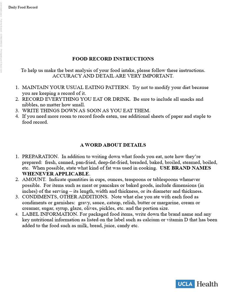 Daily Food Intake Tracking Guide | PDF | Meal | Foods