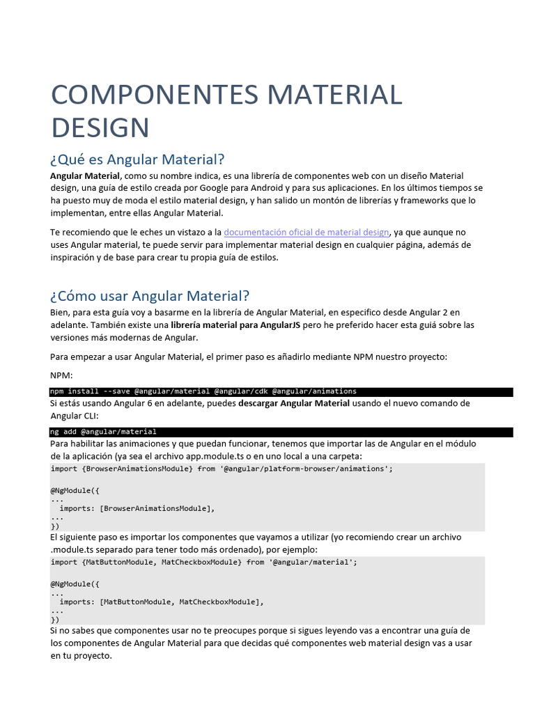 Angular - Componentes Material Design | PDF | HTML | Informática