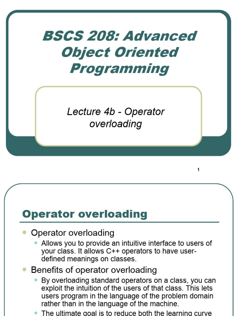 BSCS 208 - AOOP - Lecture 4b - Operator Overloading | PDF | Pointer (Computer Programming) | C++