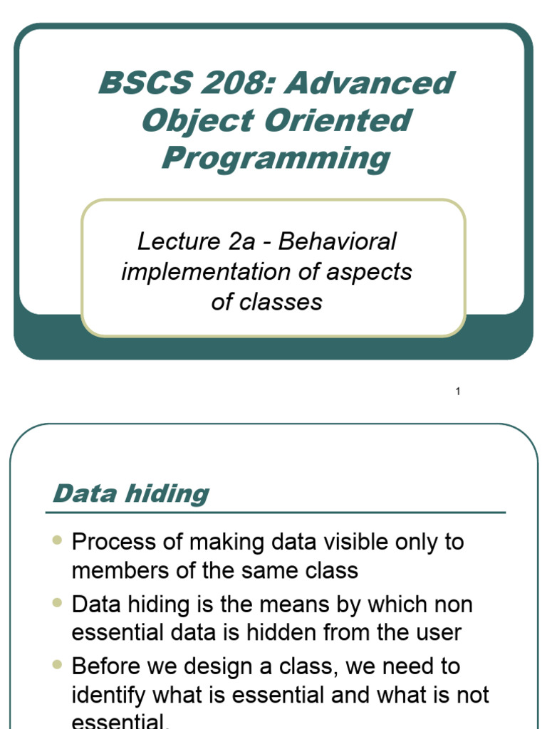 BSCS 208 - AOOP - Lecture 2a - Behavioral Implementation of Aspects of Classes | PDF | Class ...