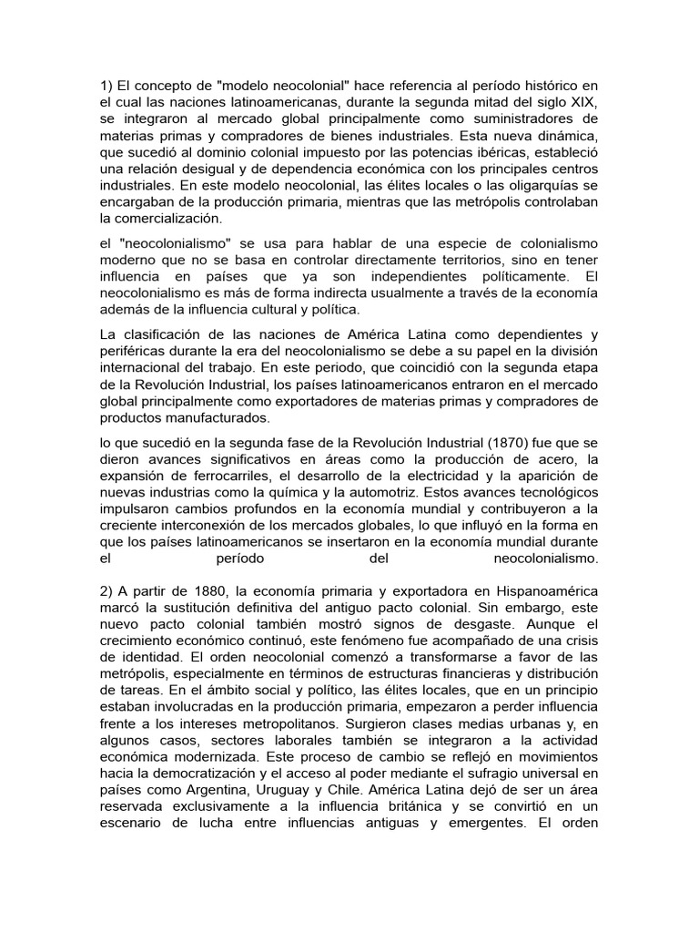 El orden neocolonial actividad | PDF | America latina | Colonialismo