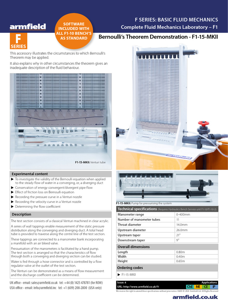 Armfield F1 15 MKII Datasheet V1a Web 1 | Download Free PDF | Fluid Dynamics | Liquids
