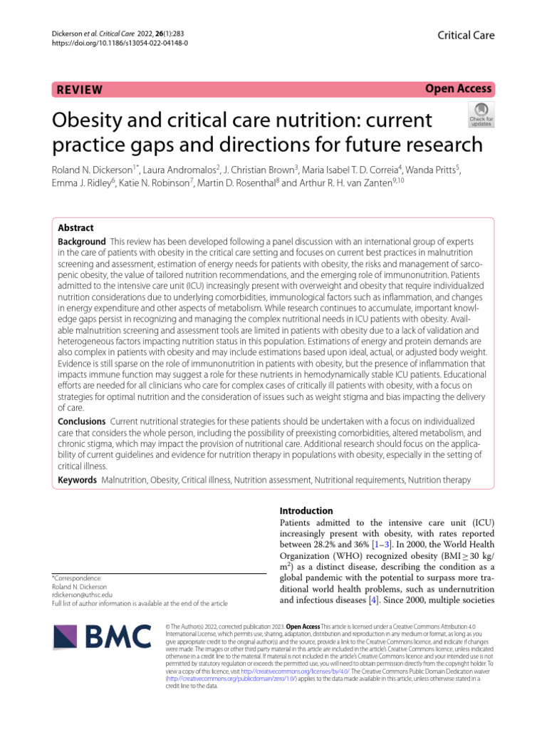 Obesity and Critical Care Nutrition - Current Practice Gaps and ...