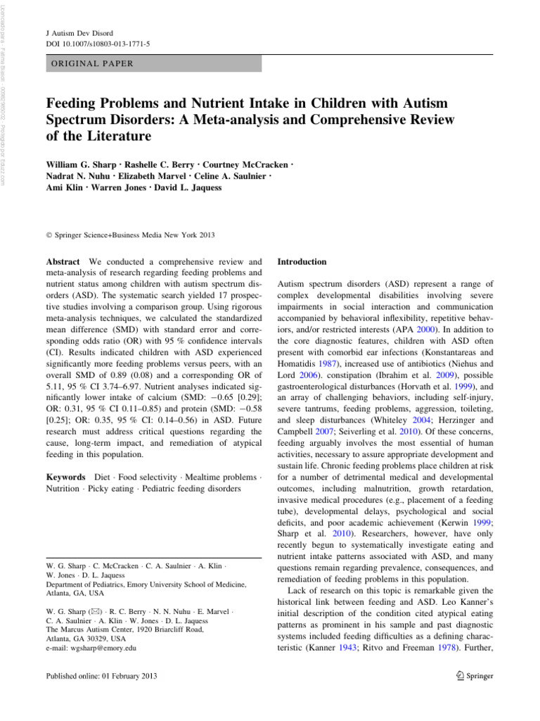 7 Feeding Problems and Nutrient Intake in Children With Autism Spectrum Disorders A Meta ...