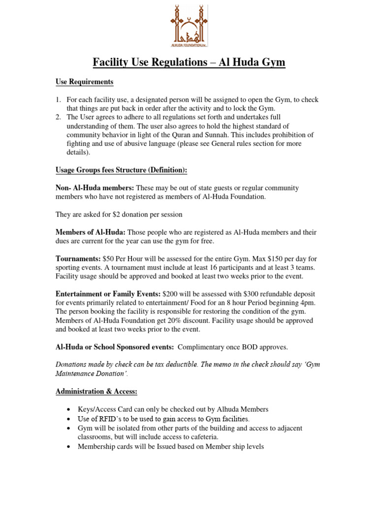 Al Huda Gym Policies Regulations | PDF | Law | Lifestyle