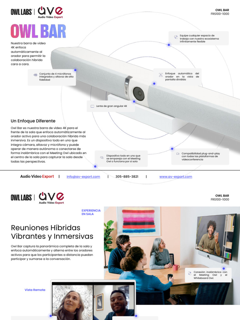 AVE Owl Bar Specs Espanol | Descargar gratis PDF | Videotelefonía | Micrófono