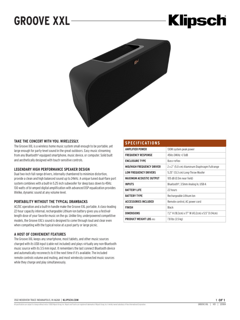 Groove XXL Spec Sheet v01 1 | PDF | Electronics | Electrical Engineering