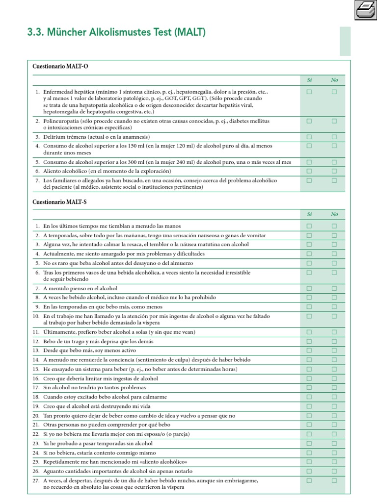 Cuestionario Malt | PDF | Enfermedades y trastornos | Especialidades Medicas