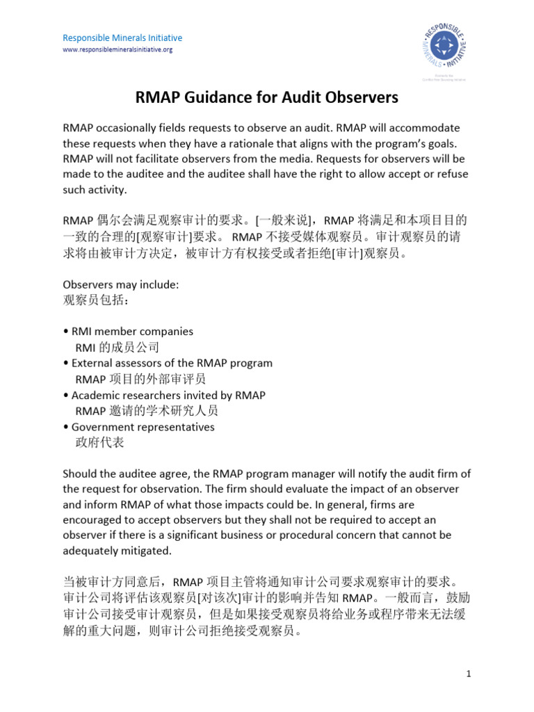 RMAP Audit Observer Guidelines | PDF | Audit | Business