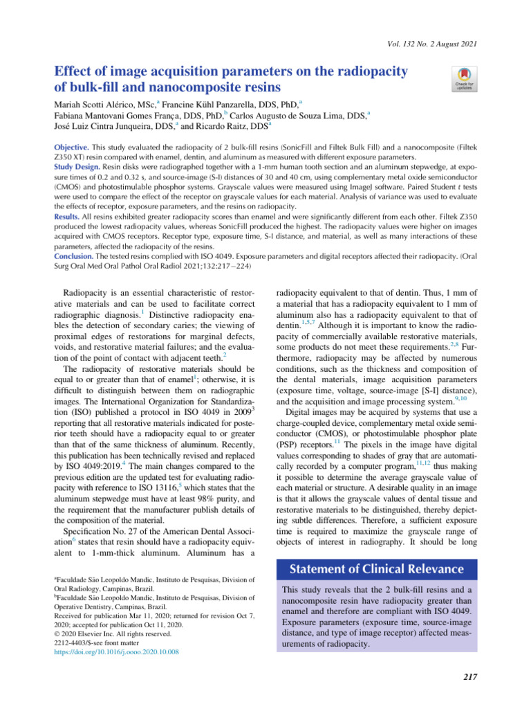 Effect of Image Acquisition Parameters On The Radiopacity of Bulk-Fill ... Effect of Image Acquisition Parameters On The Radiopacity of Bulk-Fill ...