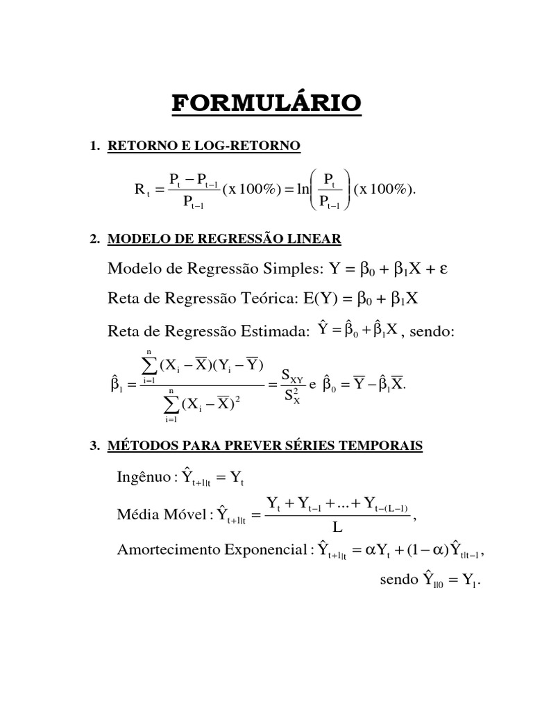 Formulário Econometria Financeira | PDF | Matemática aplicada | Economia Matemática