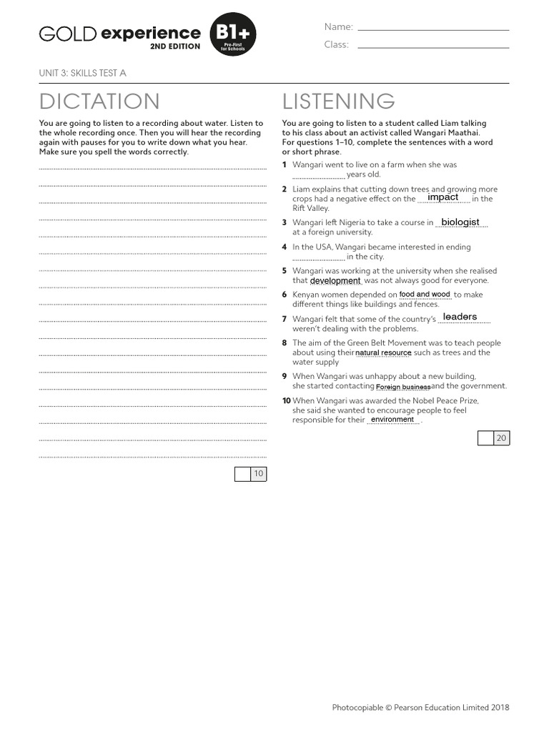 Gold Exp B1P U3 Skills Test A | PDF