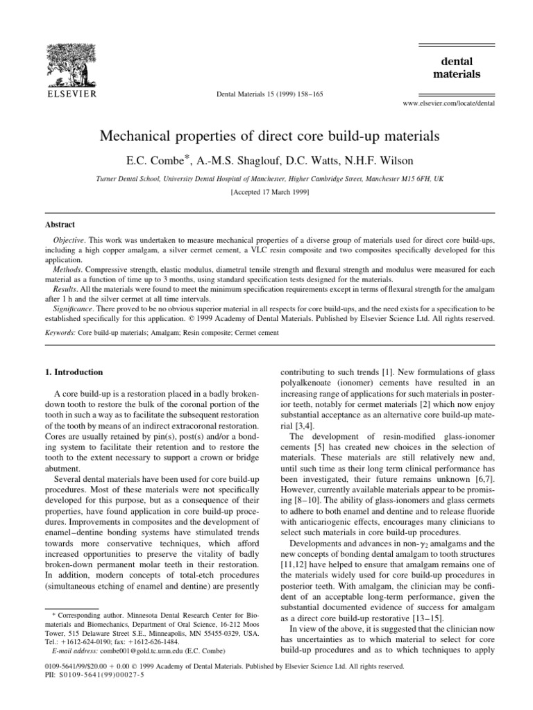 Mechanical Properties of Core Build-Up Materials | PDF | Young's ...
