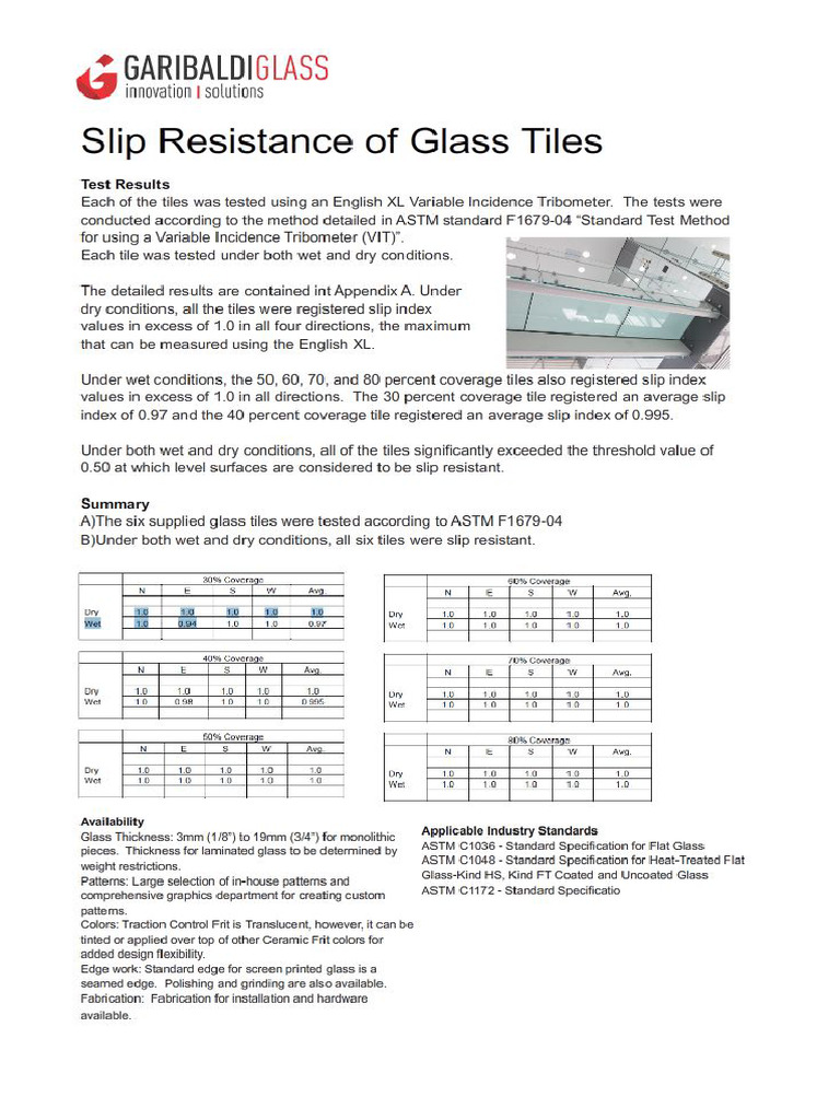 Slip Resistance of Glass Tiles Product Specification1 | PDF