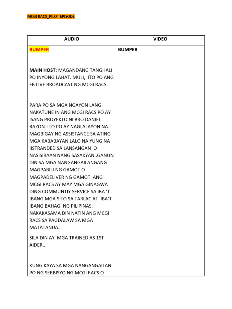 Mcgi Racs - Pilot Epi | PDF