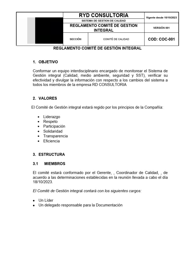 Reglamento Comité de Calidad y SST | Descargar gratis PDF | Sistema de ...