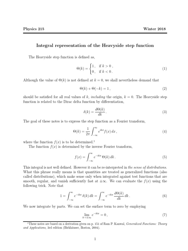 Integral Representation of The Heavyside Step Function | PDF ...