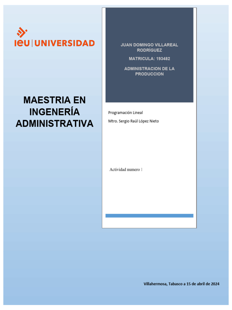 Act 1 Prog Lineal | PDF | Programación lineal | Matemáticas Aplicadas