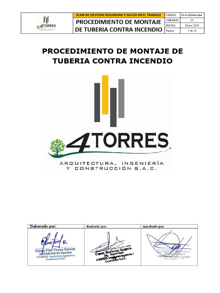 Procedimiento Montaje Tubería Contra Incendio | PDF | Seguridad y salud ...