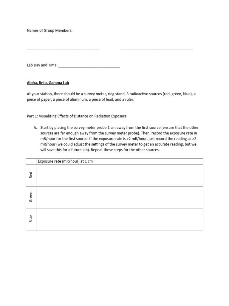Alpha Beta Gamma Lab Worksheet | PDF | Radiation | Ionizing Radiation
