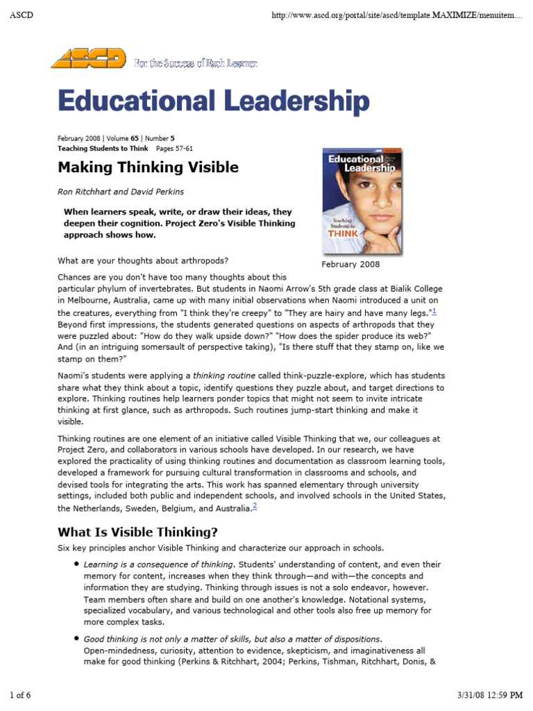 Making Thinking Visible in Classrooms | PDF | Thought | Learning