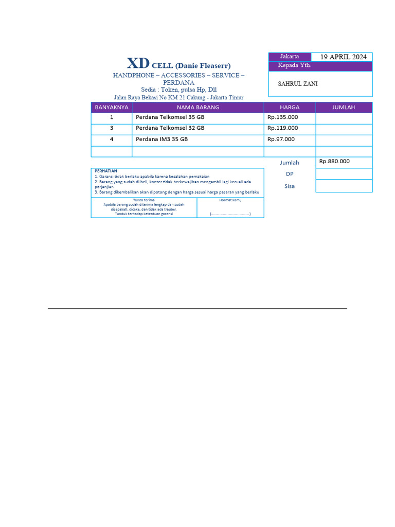 Nota Pulsa Data | PDF