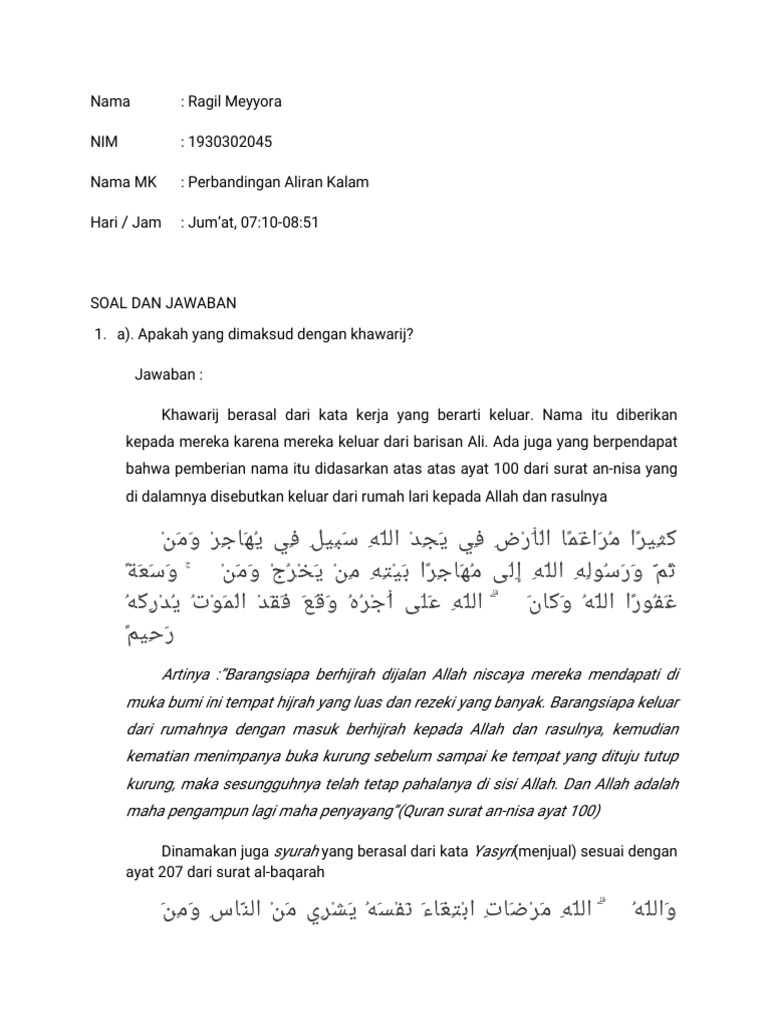 Ragil Meyyora 1930302045 UTS Perbandingan Aliran Kalam | PDF