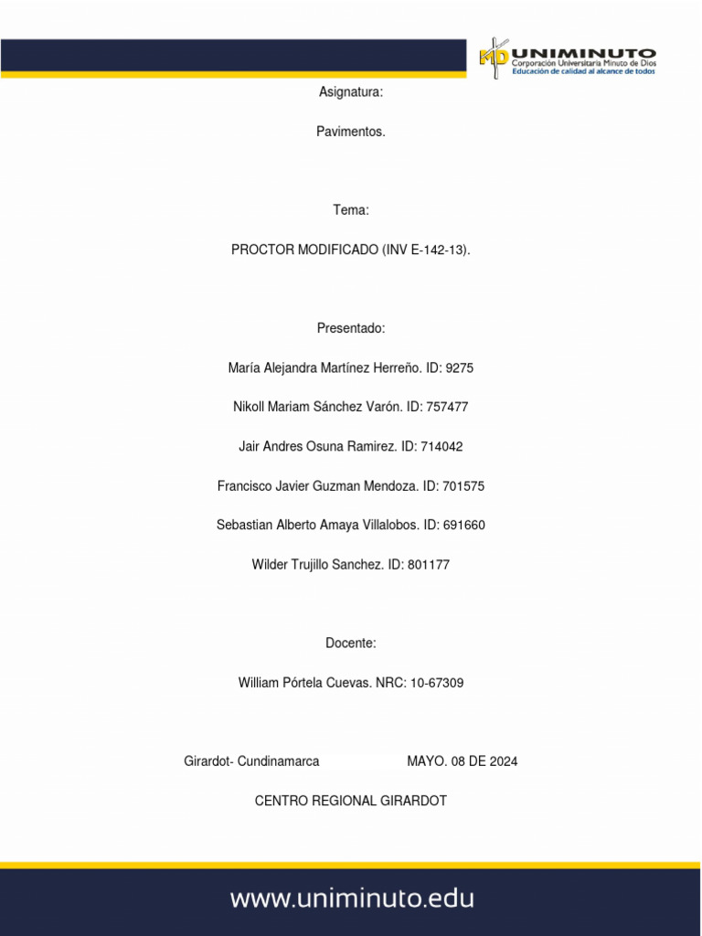 Proctor Modificado | PDF | Calidad (comercial) | Laboratorios