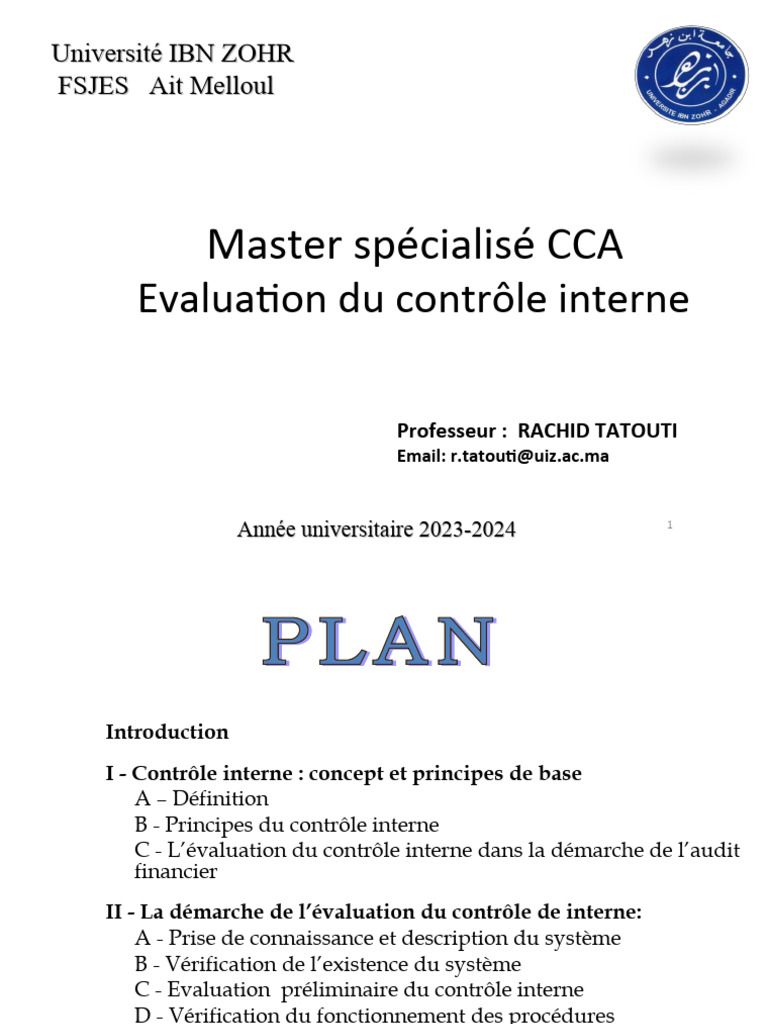 Évaluation du Contrôle Interne 2023 | PDF | Contrôle interne | Audit